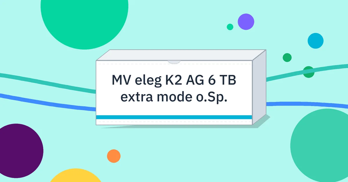 Symbolbild: Packung mit der Aufschrift MV eleg K2 AG 6 TB extra mode o.Sp. (PZN 09876633) – Verfügbarkeit und Bezug in Apotheken in Frankfurt am Main