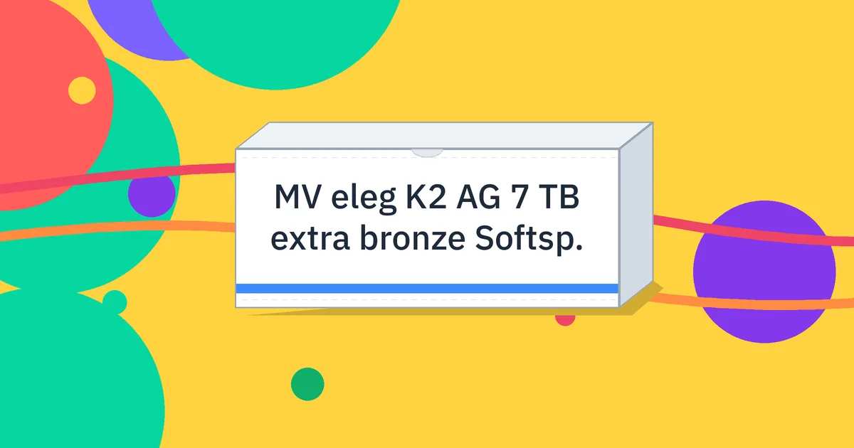 Symbolbild: Packung mit der Aufschrift MV eleg K2 AG 7 TB extra bronze Softsp. (PZN 14718729) – Verfügbarkeit und Bezug in Apotheken in Frankfurt am Main