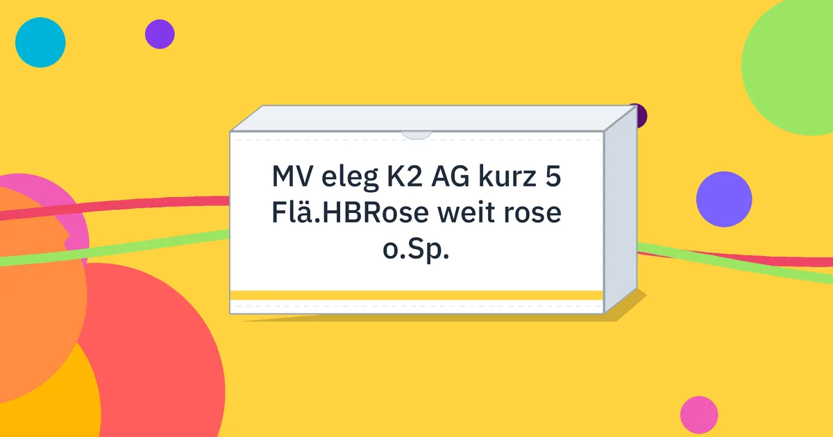 Symbolbild: Packung mit der Aufschrift MV eleg K2 AG kurz 5 Flä.HBRose weit rose o.Sp. (PZN 15705812) – Verfügbarkeit und Bezug in Apotheken in Frankfurt am Main