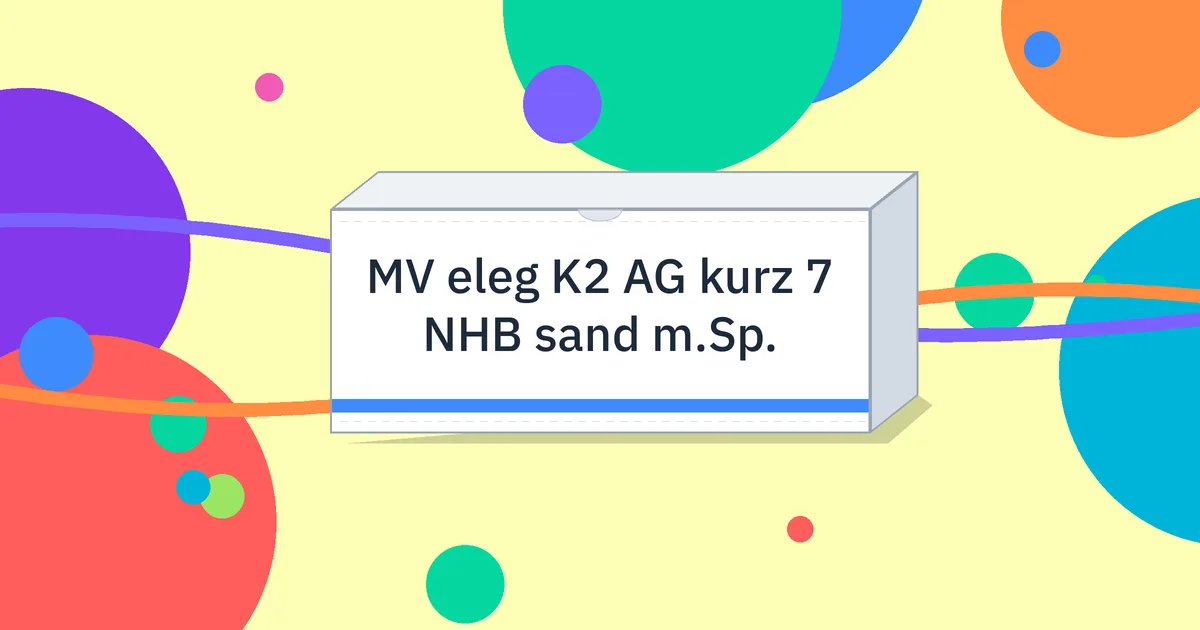 Symbolbild: Packung mit der Aufschrift MV eleg K2 AG kurz 7 NHB sand m.Sp. (PZN 18925632) – Verfügbarkeit und Bezug in Apotheken in Frankfurt am Main