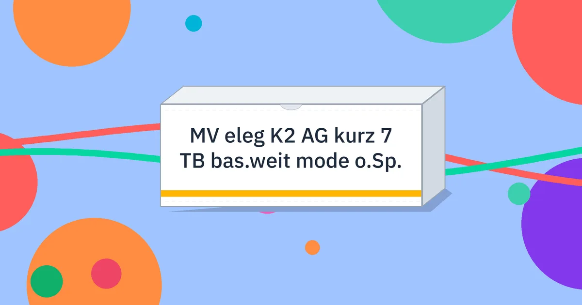 Symbolbild: Packung mit der Aufschrift MV eleg K2 AG kurz 7 TB bas.weit mode o.Sp. (PZN 09863085) – Verfügbarkeit und Bezug in Apotheken in Frankfurt am Main