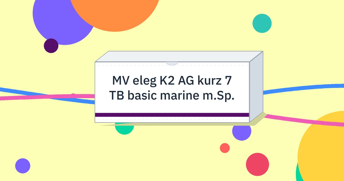 Symbolbild: Packung mit der Aufschrift MV eleg K2 AG kurz 7 TB basic marine m.Sp. (PZN 15284434) – Verfügbarkeit und Bezug in Apotheken in Frankfurt am Main