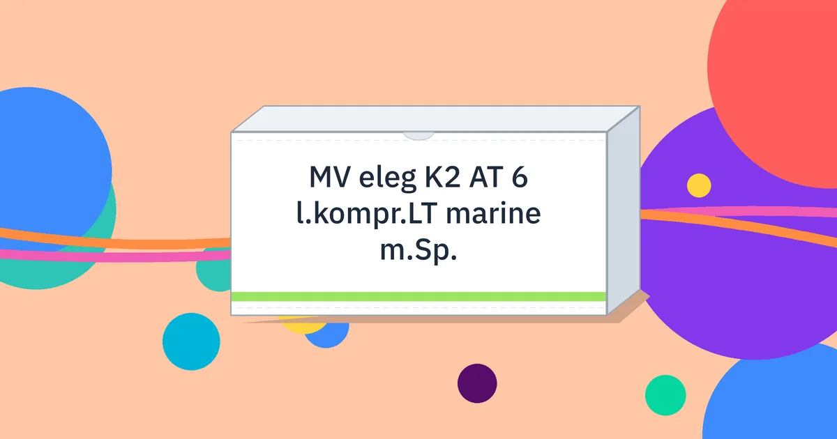 Symbolbild: Packung mit der Aufschrift MV eleg K2 AT 6 l.kompr.LT marine m.Sp. (PZN 15285907) – Verfügbarkeit und Bezug in Apotheken in Frankfurt am Main