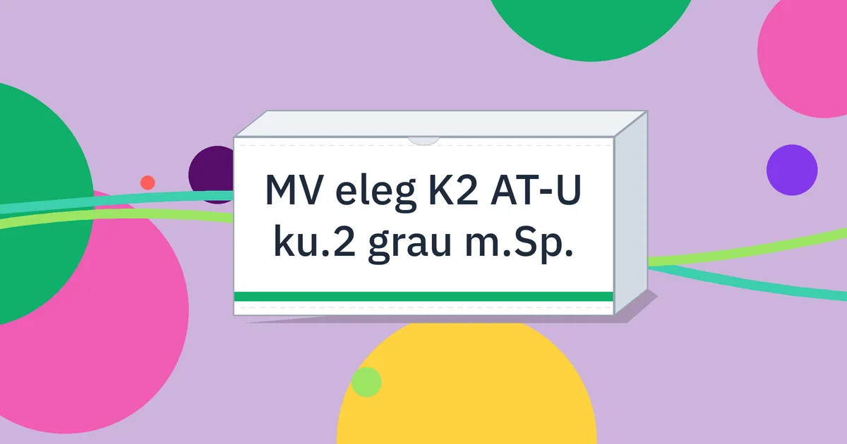 Symbolbild: Packung mit der Aufschrift MV eleg K2 AT-U ku.2 grau m.Sp. (PZN 18923722) – Verfügbarkeit und Bezug in Apotheken in Frankfurt am Main