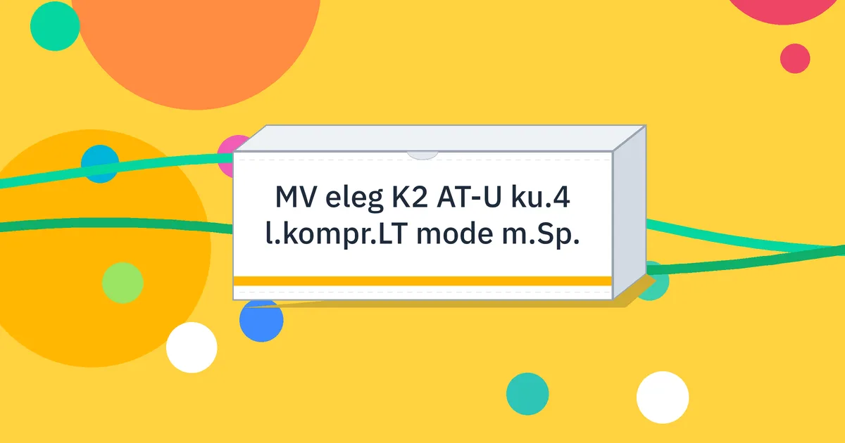 Symbolbild: Packung mit der Aufschrift MV eleg K2 AT-U ku.4 l.kompr.LT mode m.Sp. (PZN 06192041) – Verfügbarkeit und Bezug in Apotheken in Frankfurt am Main