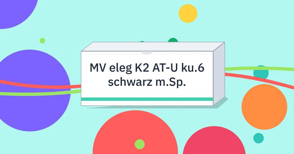 Symbolbild: Packung mit der Aufschrift MV eleg K2 AT-U ku.6 schwarz m.Sp. (PZN 00315790) – Verfügbarkeit und Bezug in Apotheken in Frankfurt am Main