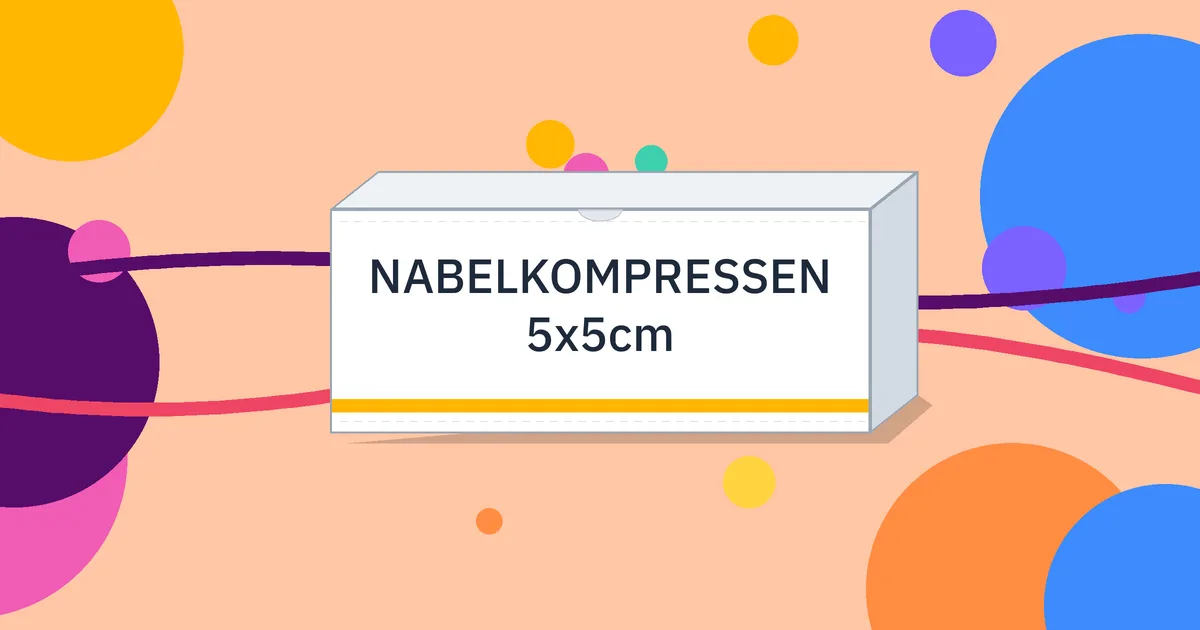Symbolbild: Packung mit der Aufschrift NABELKOMPRESSEN 5x5cm (PZN 01722735) – Verfügbarkeit und Bezug in Apotheken in Frankfurt am Main
