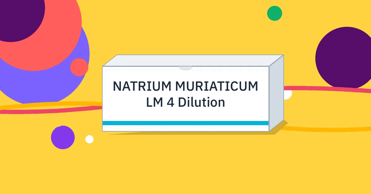 Symbolbild: Packung mit der Aufschrift NATRIUM MURIATICUM LM 4 Dilution (PZN 12965180) – Verfügbarkeit und Bezug in Apotheken in Frankfurt am Main
