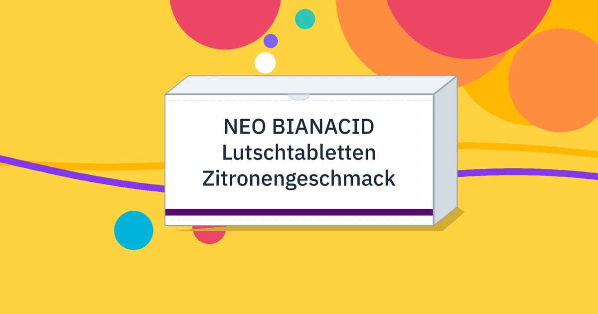 Symbolbild: Packung mit der Aufschrift NEO BIANACID Lutschtabletten Zitronengeschmack (PZN 18758714) – Verfügbarkeit und Bezug in Apotheken in Frankfurt am Main