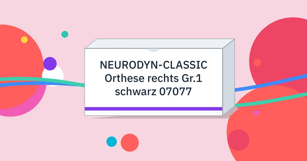 Symbolbild: Packung mit der Aufschrift NEURODYN-CLASSIC Orthese rechts Gr.1 schwarz 07077 (PZN 05017318) – Verfügbarkeit und Bezug in Apotheken in Frankfurt am Main