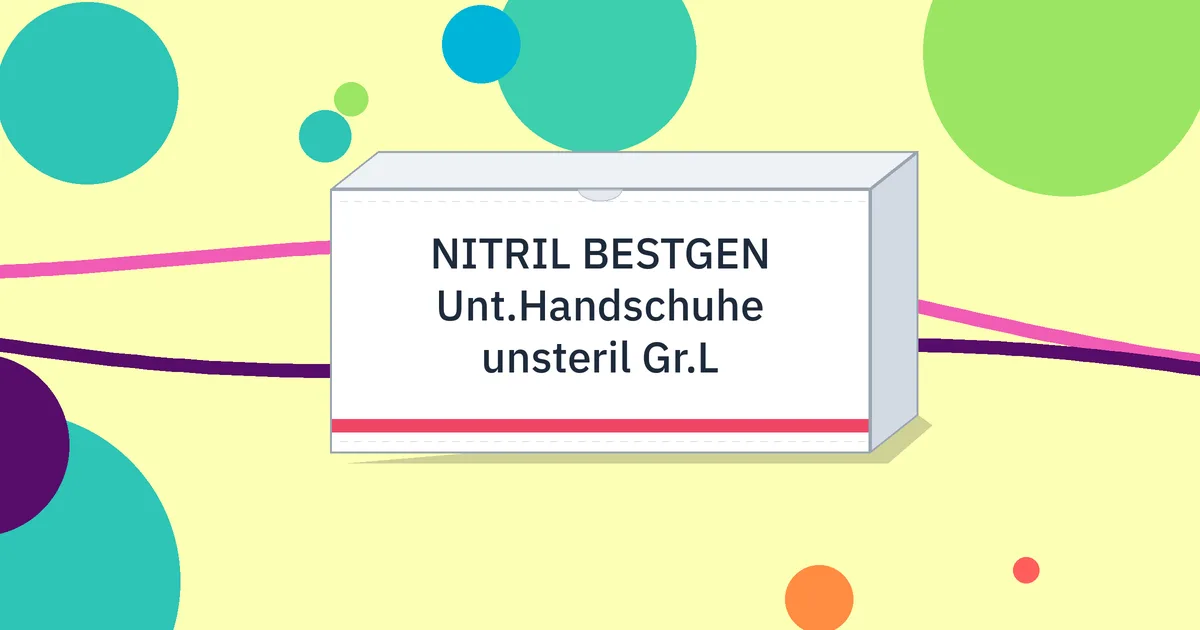 Symbolbild: Packung mit der Aufschrift NITRIL BESTGEN Unt.Handschuhe unsteril Gr.L (PZN 10134658) – Verfügbarkeit und Bezug in Apotheken in Frankfurt am Main