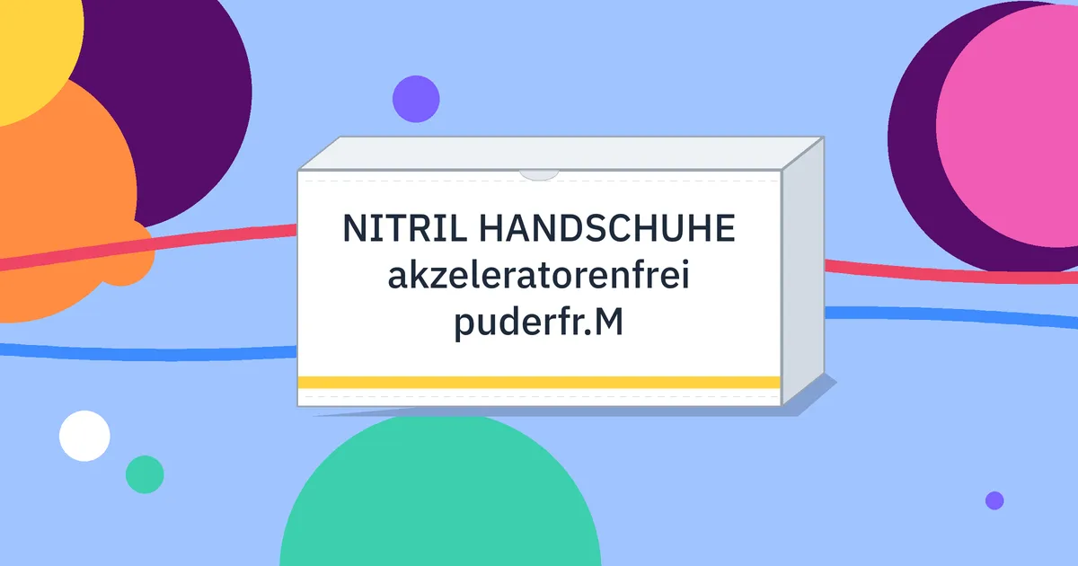 Symbolbild: Packung mit der Aufschrift NITRIL HANDSCHUHE akzeleratorenfrei puderfr.M (PZN 00080861) – Verfügbarkeit und Bezug in Apotheken in Frankfurt am Main