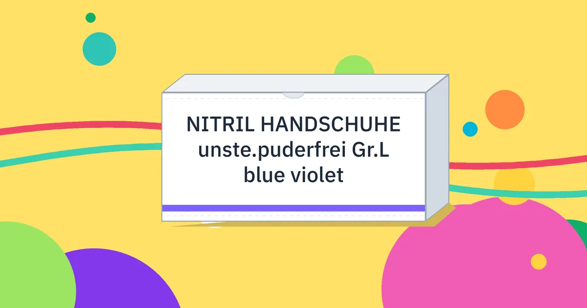 Symbolbild: Packung mit der Aufschrift NITRIL HANDSCHUHE unste.puderfrei Gr.L blue violet (PZN 13818222) – Verfügbarkeit und Bezug in Apotheken in Frankfurt am Main