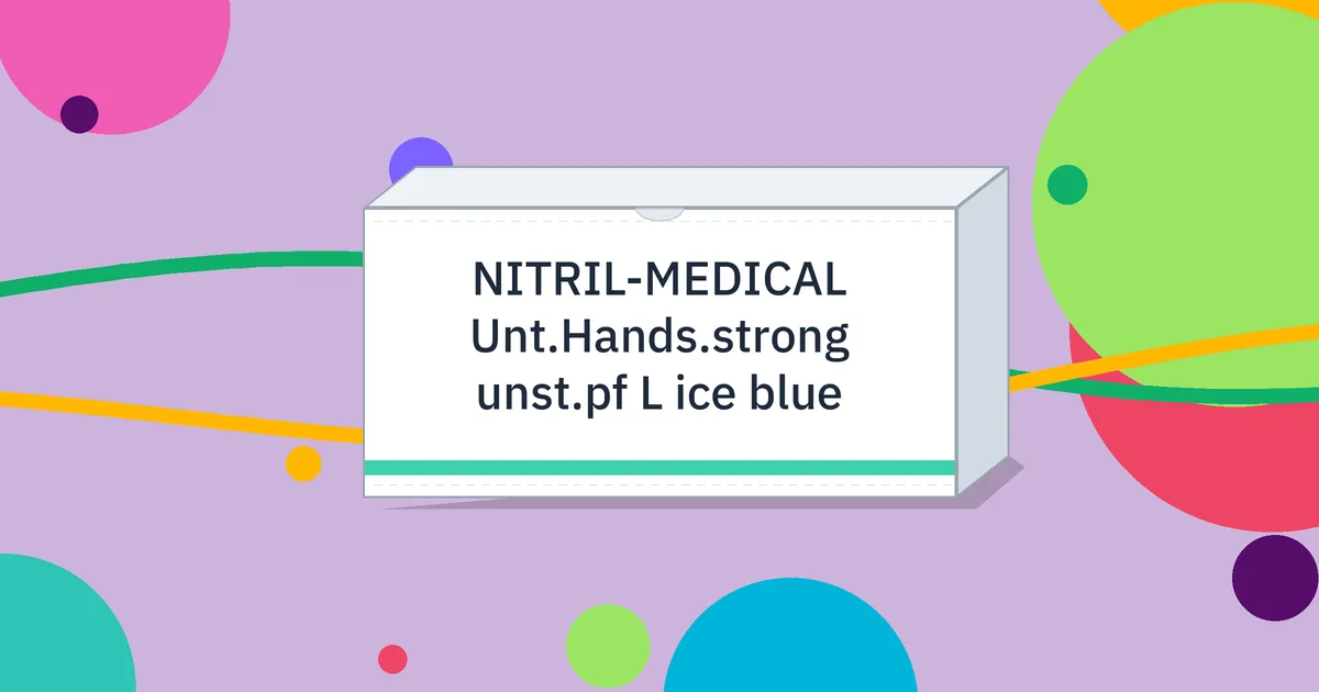 Symbolbild: Packung mit der Aufschrift NITRIL-MEDICAL Unt.Hands.strong unst.pf L ice blue (PZN 18790190) – Verfügbarkeit und Bezug in Apotheken in Frankfurt am Main