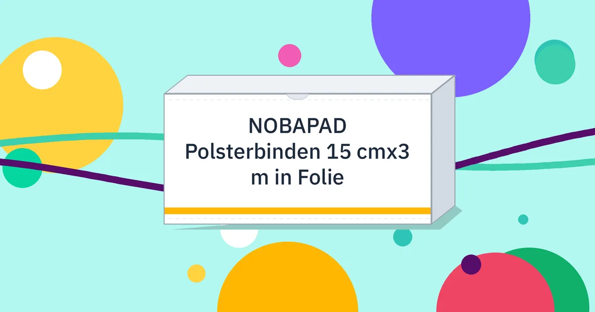 Symbolbild: Packung mit der Aufschrift NOBAPAD Polsterbinden 15 cmx3 m in Folie (PZN 16029282) – Verfügbarkeit und Bezug in Apotheken in Frankfurt am Main
