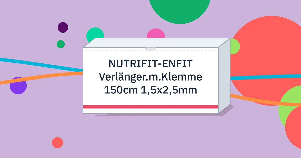 Symbolbild: Packung mit der Aufschrift NUTRIFIT-ENFIT Verlänger.m.Klemme 150cm 1,5x2,5mm (PZN 14174465) – Verfügbarkeit und Bezug in Apotheken in Frankfurt am Main
