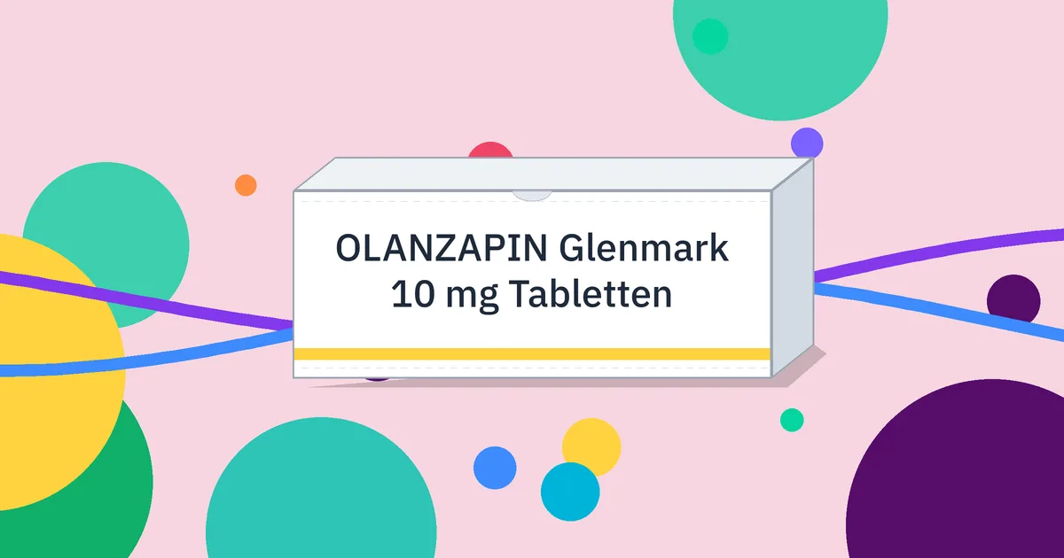 Symbolbild: Packung mit der Aufschrift OLANZAPIN Glenmark 10 mg Tabletten (PZN 19713820) – Verfügbarkeit und Bezug in Apotheken in Frankfurt am Main
