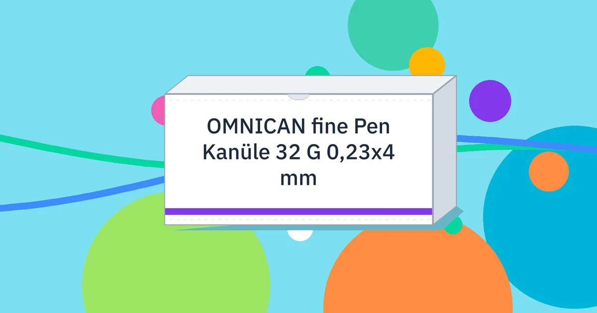 Symbolbild: Packung mit der Aufschrift OMNICAN fine Pen Kanüle 32 G 0,23x4 mm (PZN 15373669) – Verfügbarkeit und Bezug in Apotheken in Frankfurt am Main