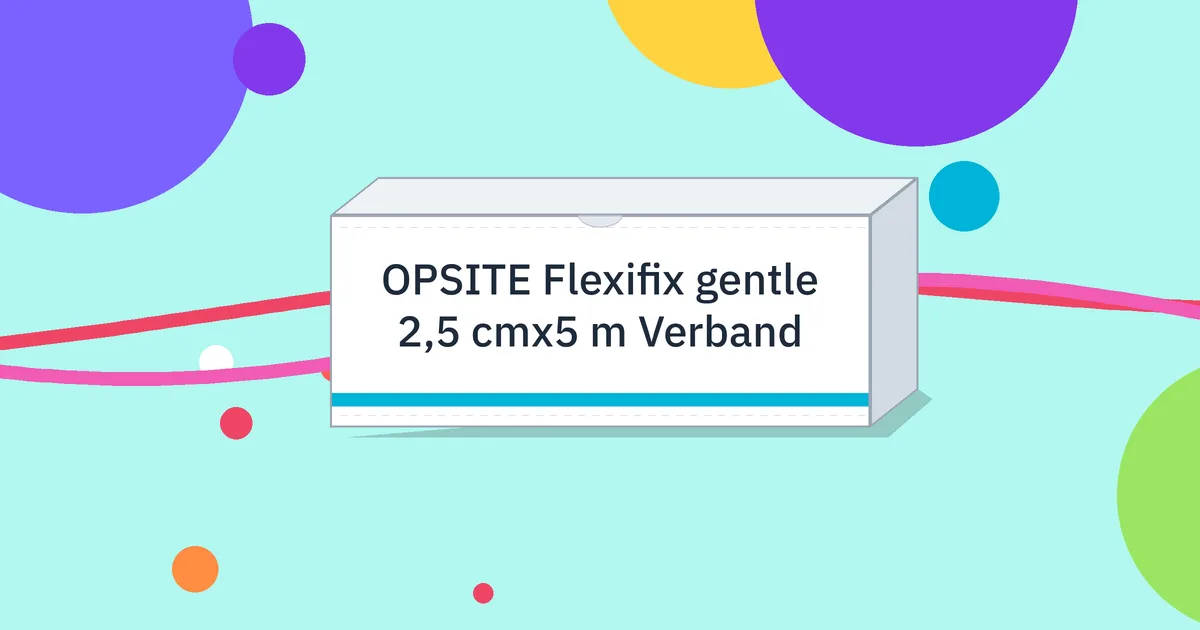 Symbolbild: Packung mit der Aufschrift OPSITE Flexifix gentle 2,5 cmx5 m Verband (PZN 15302379) – Verfügbarkeit und Bezug in Apotheken in Frankfurt am Main