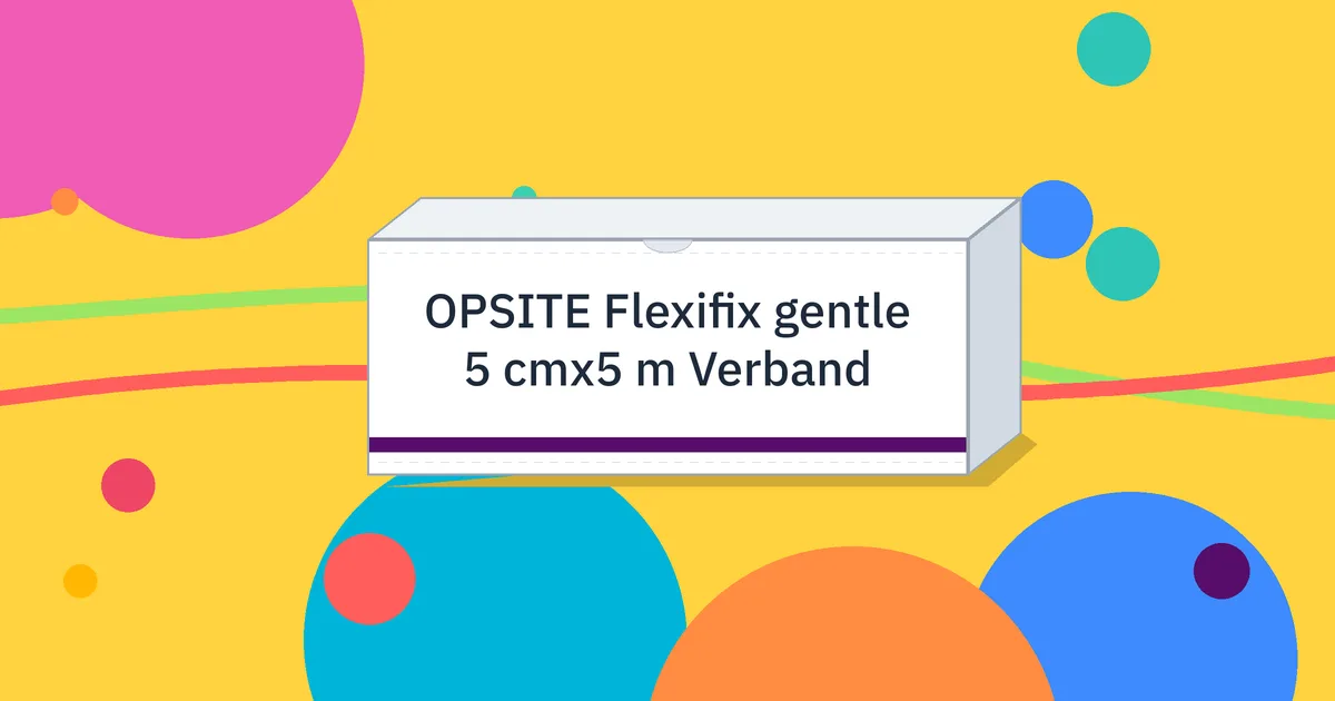 Symbolbild: Packung mit der Aufschrift OPSITE Flexifix gentle 5 cmx5 m Verband (PZN 09897138) – Verfügbarkeit und Bezug in Apotheken in Frankfurt am Main