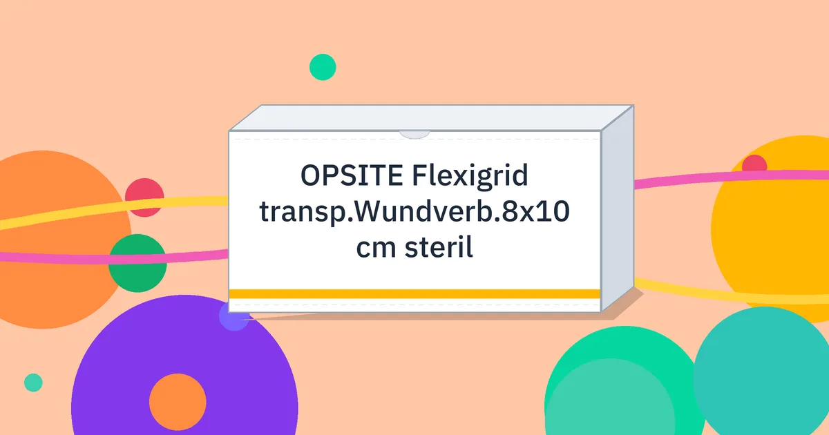 Symbolbild: Packung mit der Aufschrift OPSITE Flexigrid transp.Wundverb.8x10 cm steril (PZN 09204603) – Verfügbarkeit und Bezug in Apotheken in Frankfurt am Main