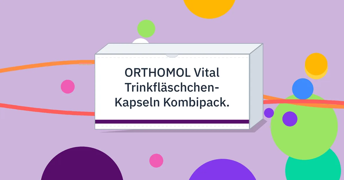 Symbolbild: Packung mit der Aufschrift ORTHOMOL Vital Trinkfläschchen-Kapseln Kombipack. (PZN 20182747) – Verfügbarkeit und Bezug in Apotheken in Frankfurt am Main