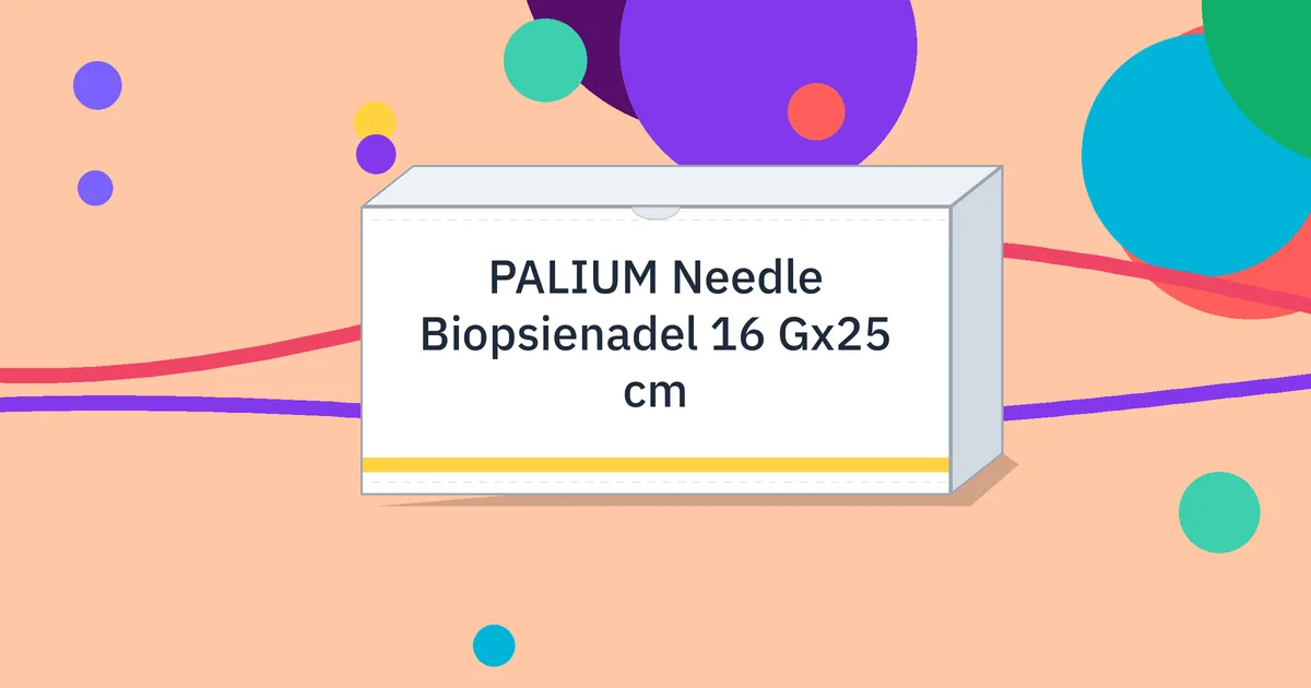 Symbolbild: Packung mit der Aufschrift PALIUM Needle Biopsienadel 16 Gx25 cm (PZN 16946920) – Verfügbarkeit und Bezug in Apotheken in Frankfurt am Main