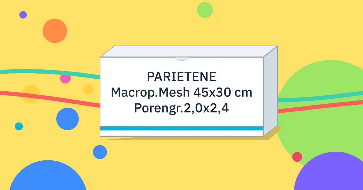Symbolbild: Packung mit der Aufschrift PARIETENE Macrop.Mesh 45x30 cm Porengr.2,0x2,4 (PZN 11314670) – Verfügbarkeit und Bezug in Apotheken in Frankfurt am Main