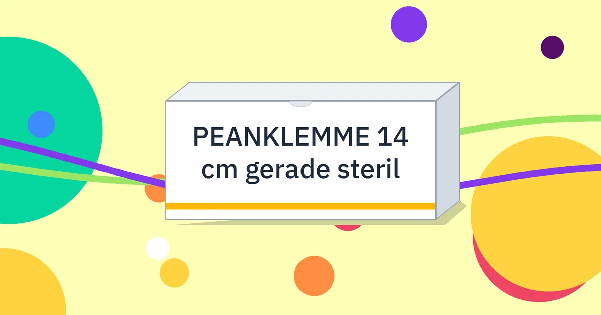 Symbolbild: Packung mit der Aufschrift PEANKLEMME 14 cm gerade steril (PZN 19977909) – Verfügbarkeit und Bezug in Apotheken in Frankfurt am Main