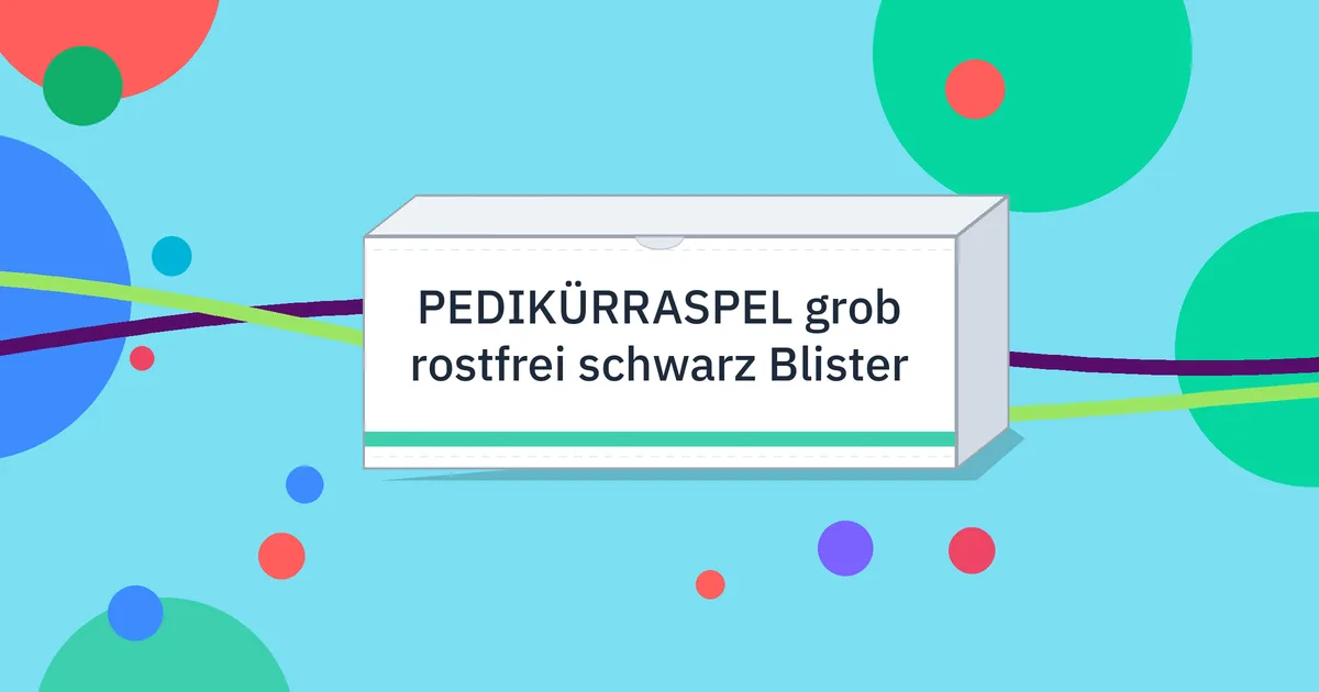 Symbolbild: Packung mit der Aufschrift PEDIKÜRRASPEL grob rostfrei schwarz Blister (PZN 01600883) – Verfügbarkeit und Bezug in Apotheken in Frankfurt am Main