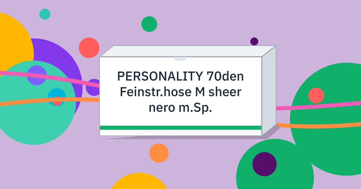Symbolbild: Packung mit der Aufschrift PERSONALITY 70den Feinstr.hose M sheer nero m.Sp. (PZN 16189301) – Verfügbarkeit und Bezug in Apotheken in Frankfurt am Main