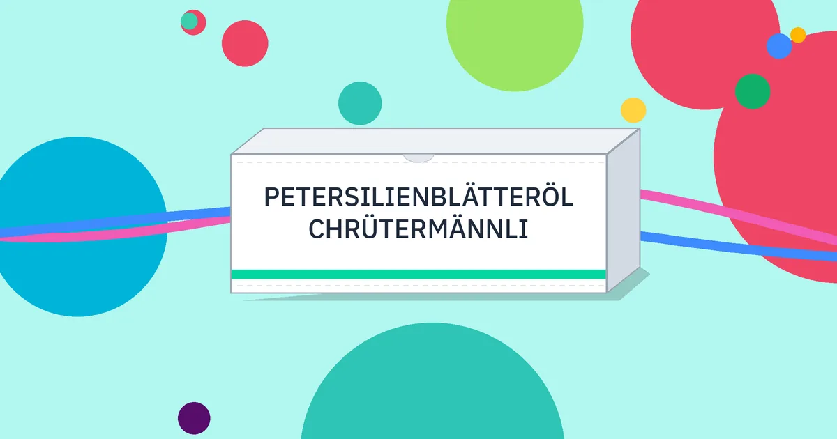 Symbolbild: Packung mit der Aufschrift PETERSILIENBLÄTTERÖL CHRÜTERMÄNNLI (PZN 01445098) – Verfügbarkeit und Bezug in Apotheken in Frankfurt am Main