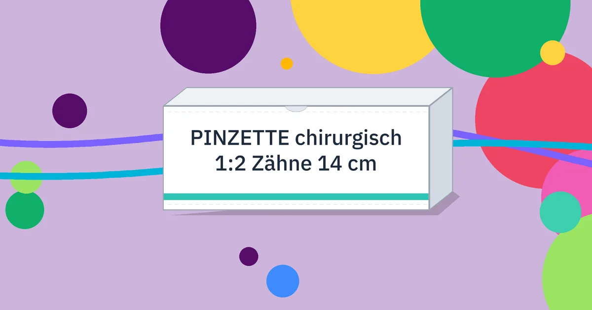 Symbolbild: Packung mit der Aufschrift PINZETTE chirurgisch 1:2 Zähne 14 cm (PZN 09330176) – Verfügbarkeit und Bezug in Apotheken in Frankfurt am Main
