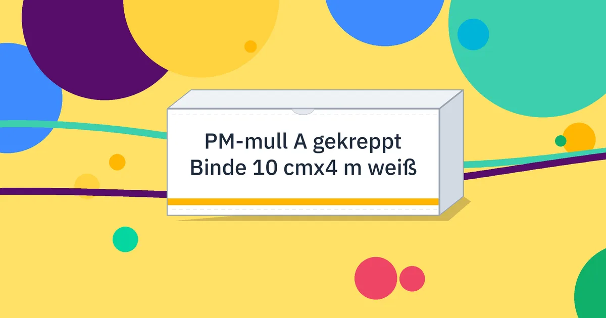 Symbolbild: Packung mit der Aufschrift PM-mull A gekreppt Binde 10 cmx4 m weiß (PZN 18845560) – Verfügbarkeit und Bezug in Apotheken in Frankfurt am Main
