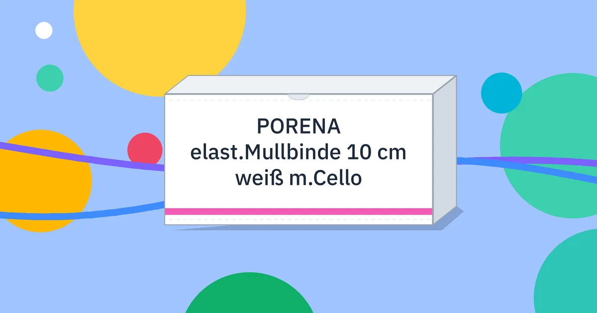 Symbolbild: Packung mit der Aufschrift PORENA elast.Mullbinde 10 cm weiß m.Cello (PZN 02795015) – Verfügbarkeit und Bezug in Apotheken in Frankfurt am Main