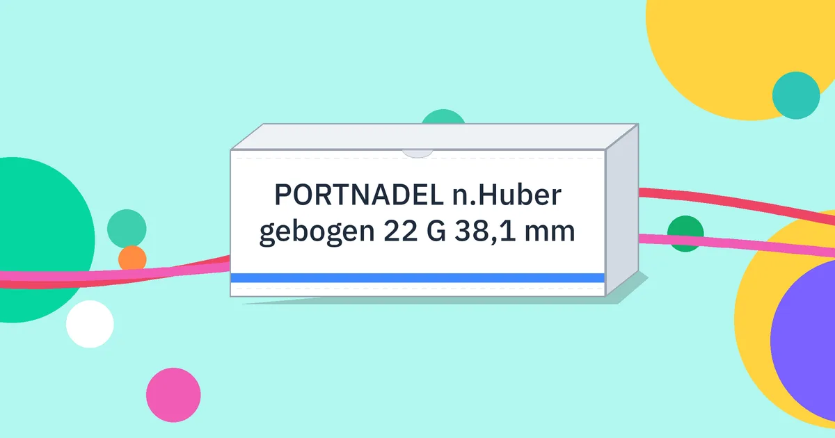 Symbolbild: Packung mit der Aufschrift PORTNADEL n.Huber gebogen 22 G 38,1 mm (PZN 00435494) – Verfügbarkeit und Bezug in Apotheken in Frankfurt am Main
