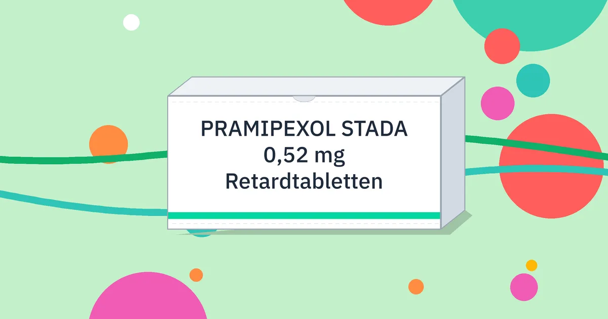 Symbolbild: Packung mit der Aufschrift PRAMIPEXOL STADA 0,52 mg Retardtabletten (PZN 16733006) – Verfügbarkeit und Bezug in Apotheken in Frankfurt am Main