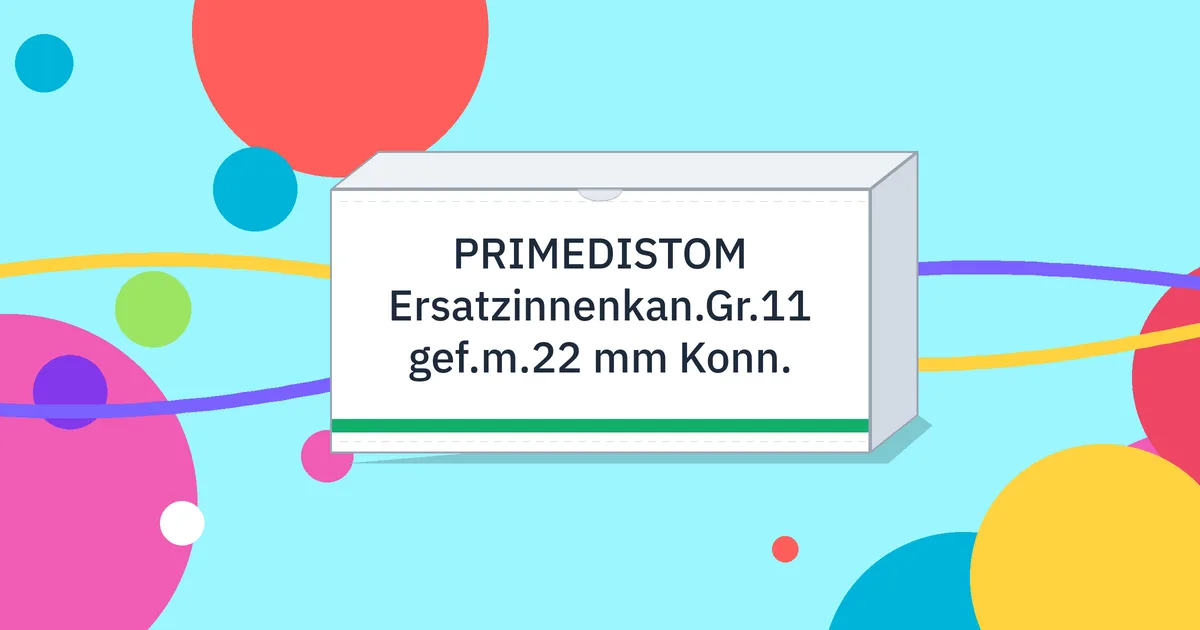 Symbolbild: Packung mit der Aufschrift PRIMEDISTOM Ersatzinnenkan.Gr.11 gef.m.22 mm Konn. (PZN 10257361) – Verfügbarkeit und Bezug in Apotheken in Frankfurt am Main
