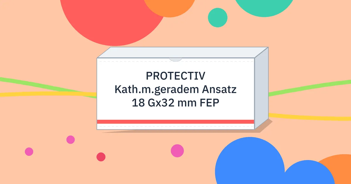 Symbolbild: Packung mit der Aufschrift PROTECTIV Kath.m.geradem Ansatz 18 Gx32 mm FEP (PZN 08417797) – Verfügbarkeit und Bezug in Apotheken in Frankfurt am Main