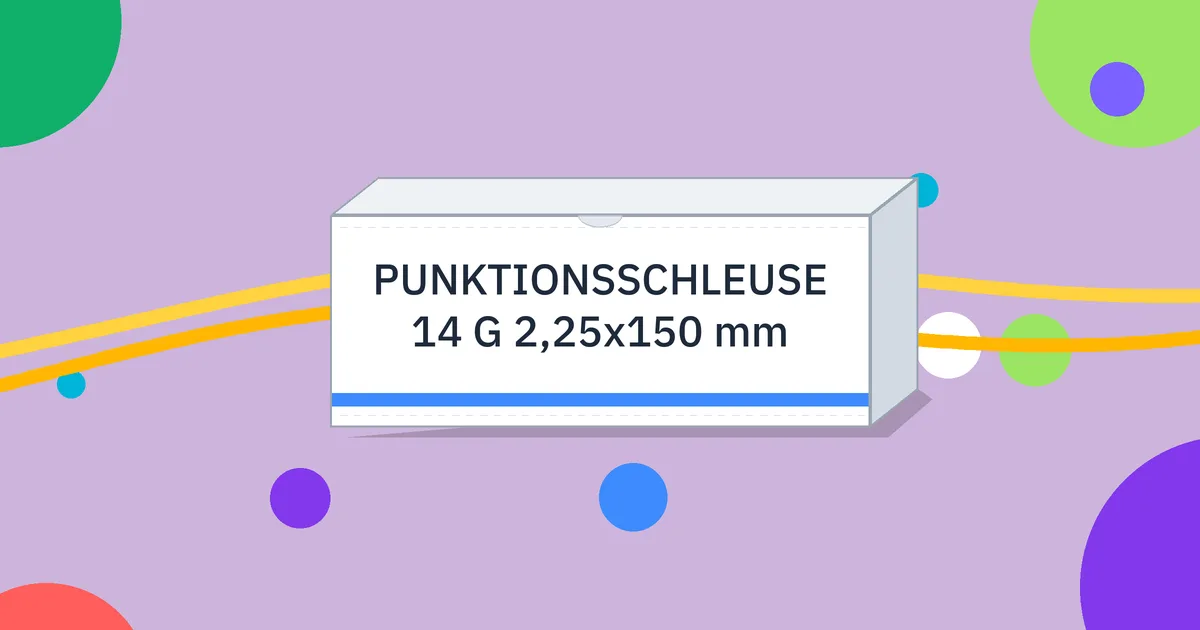 Symbolbild: Packung mit der Aufschrift PUNKTIONSSCHLEUSE 14 G 2,25x150 mm (PZN 20085760) – Verfügbarkeit und Bezug in Apotheken in Frankfurt am Main