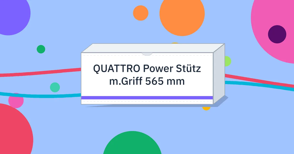 Symbolbild: Packung mit der Aufschrift QUATTRO Power Stütz m.Griff 565 mm (PZN 06553993) – Verfügbarkeit und Bezug in Apotheken in Frankfurt am Main