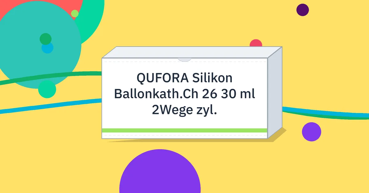 Symbolbild: Packung mit der Aufschrift QUFORA Silikon Ballonkath.Ch 26 30 ml 2Wege zyl. (PZN 05129460) – Verfügbarkeit und Bezug in Apotheken in Frankfurt am Main