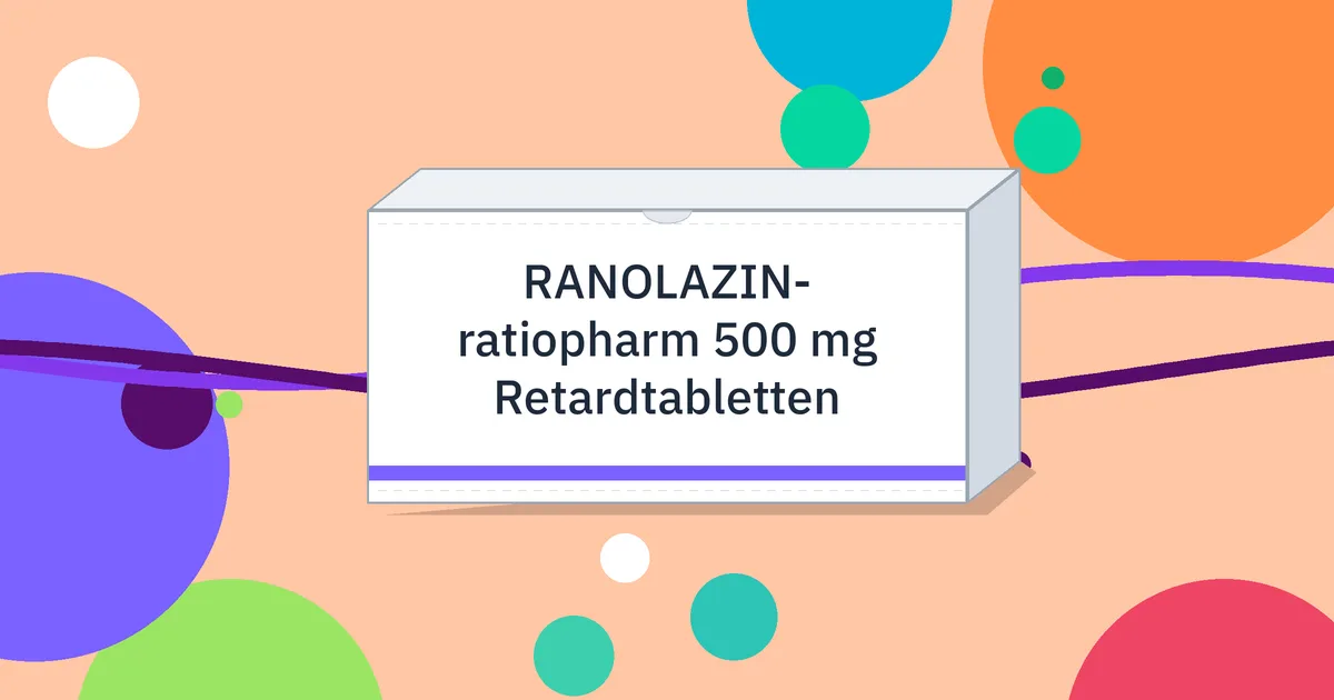 Symbolbild: Packung mit der Aufschrift RANOLAZIN-ratiopharm 500 mg Retardtabletten (PZN 19114433) – Verfügbarkeit und Bezug in Apotheken in Frankfurt am Main