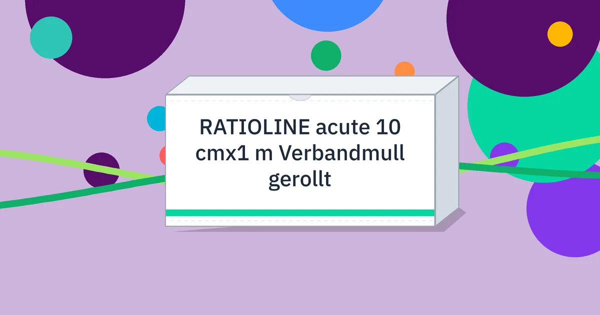 Symbolbild: Packung mit der Aufschrift RATIOLINE acute 10 cmx1 m Verbandmull gerollt (PZN 01805036) – Verfügbarkeit und Bezug in Apotheken in Frankfurt am Main