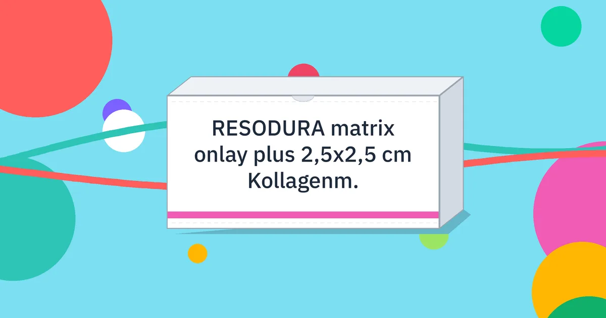 Symbolbild: Packung mit der Aufschrift RESODURA matrix onlay plus 2,5x2,5 cm Kollagenm. (PZN 14304100) – Verfügbarkeit und Bezug in Apotheken in Frankfurt am Main