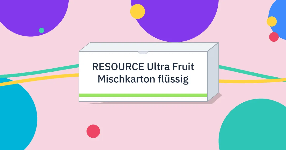 Symbolbild: Packung mit der Aufschrift RESOURCE Ultra Fruit Mischkarton flüssig (PZN 17396976) – Verfügbarkeit und Bezug in Apotheken in Frankfurt am Main