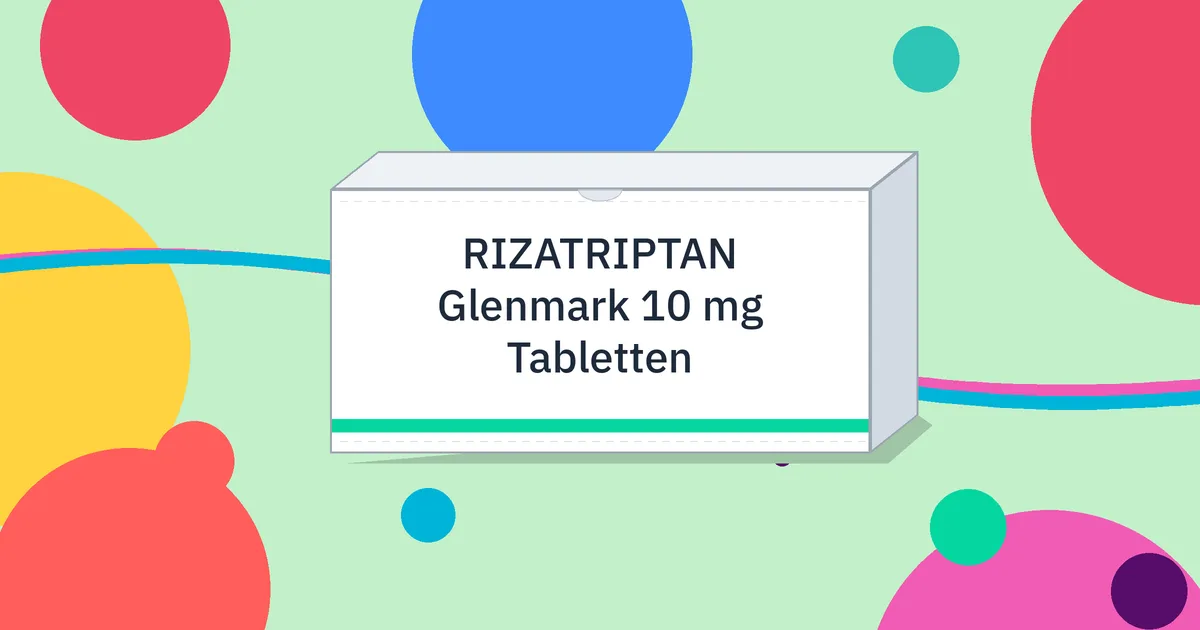 Symbolbild: Packung mit der Aufschrift RIZATRIPTAN Glenmark 10 mg Tabletten (PZN 09947103) – Verfügbarkeit und Bezug in Apotheken in Frankfurt am Main