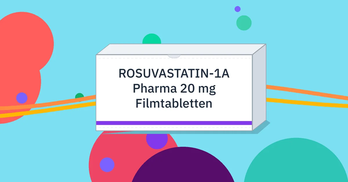 Symbolbild: Packung mit der Aufschrift ROSUVASTATIN-1A Pharma 20 mg Filmtabletten (PZN 17412132) – Verfügbarkeit und Bezug in Apotheken in Frankfurt am Main