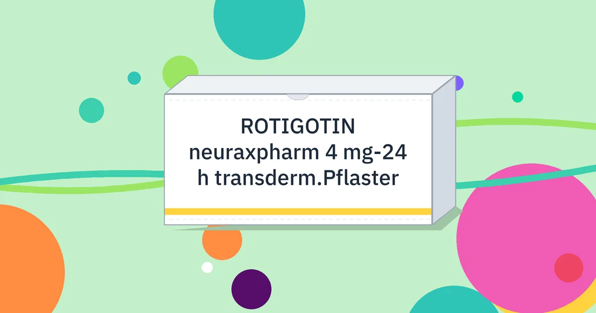 Symbolbild: Packung mit der Aufschrift ROTIGOTIN neuraxpharm 4 mg-24 h transderm.Pflaster (PZN 18369852) – Verfügbarkeit und Bezug in Apotheken in Frankfurt am Main