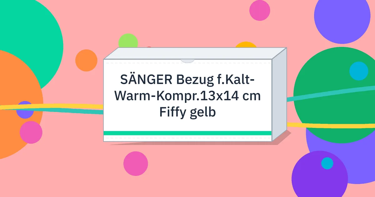 Symbolbild: Packung mit der Aufschrift SÄNGER Bezug f.Kalt-Warm-Kompr.13x14 cm Fiffy gelb (PZN 05497057) – Verfügbarkeit und Bezug in Apotheken in Frankfurt am Main